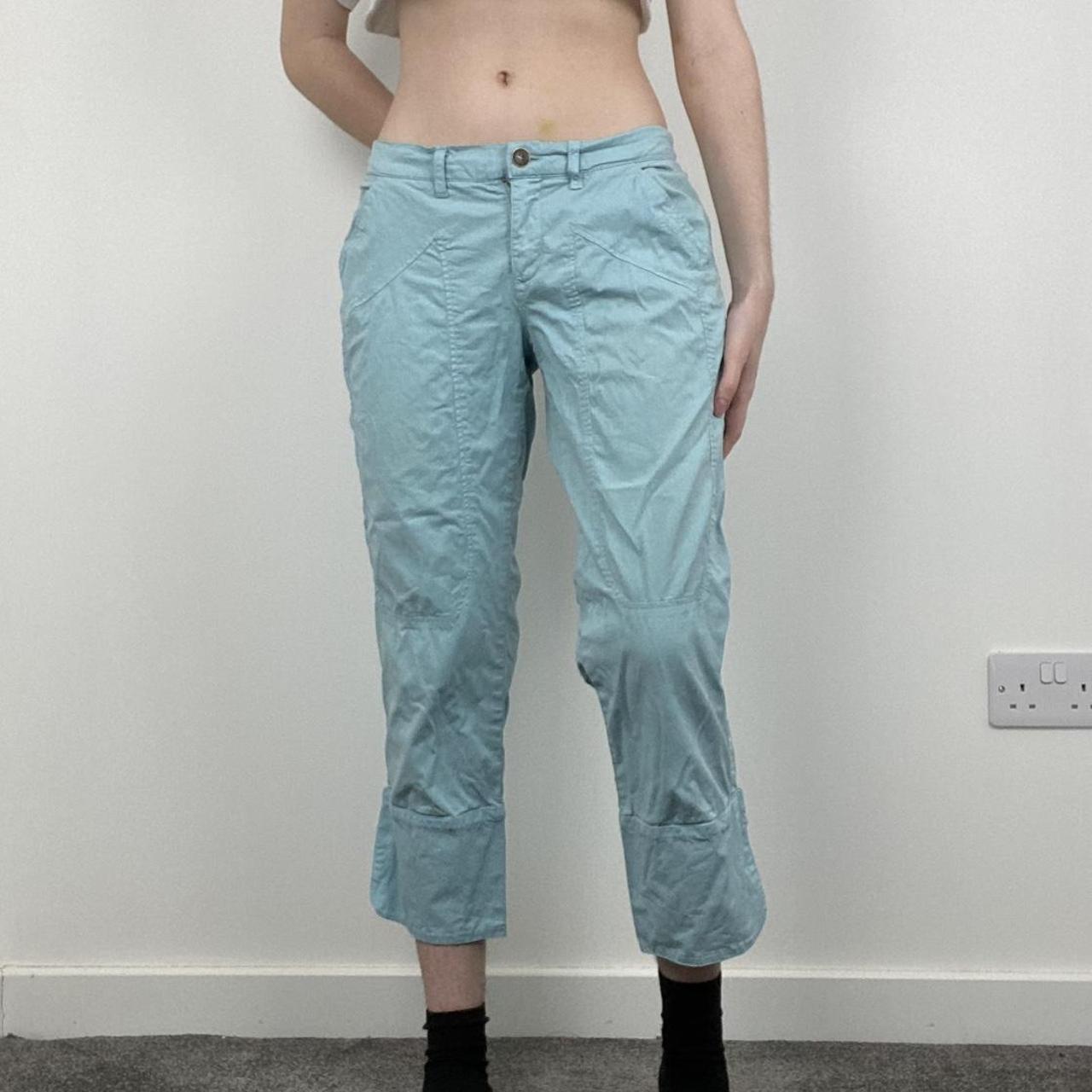 vintage low rise baby blue capri trousers labelled... - Depop