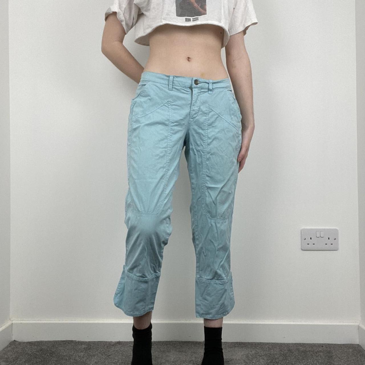 vintage low rise baby blue capri trousers labelled... - Depop