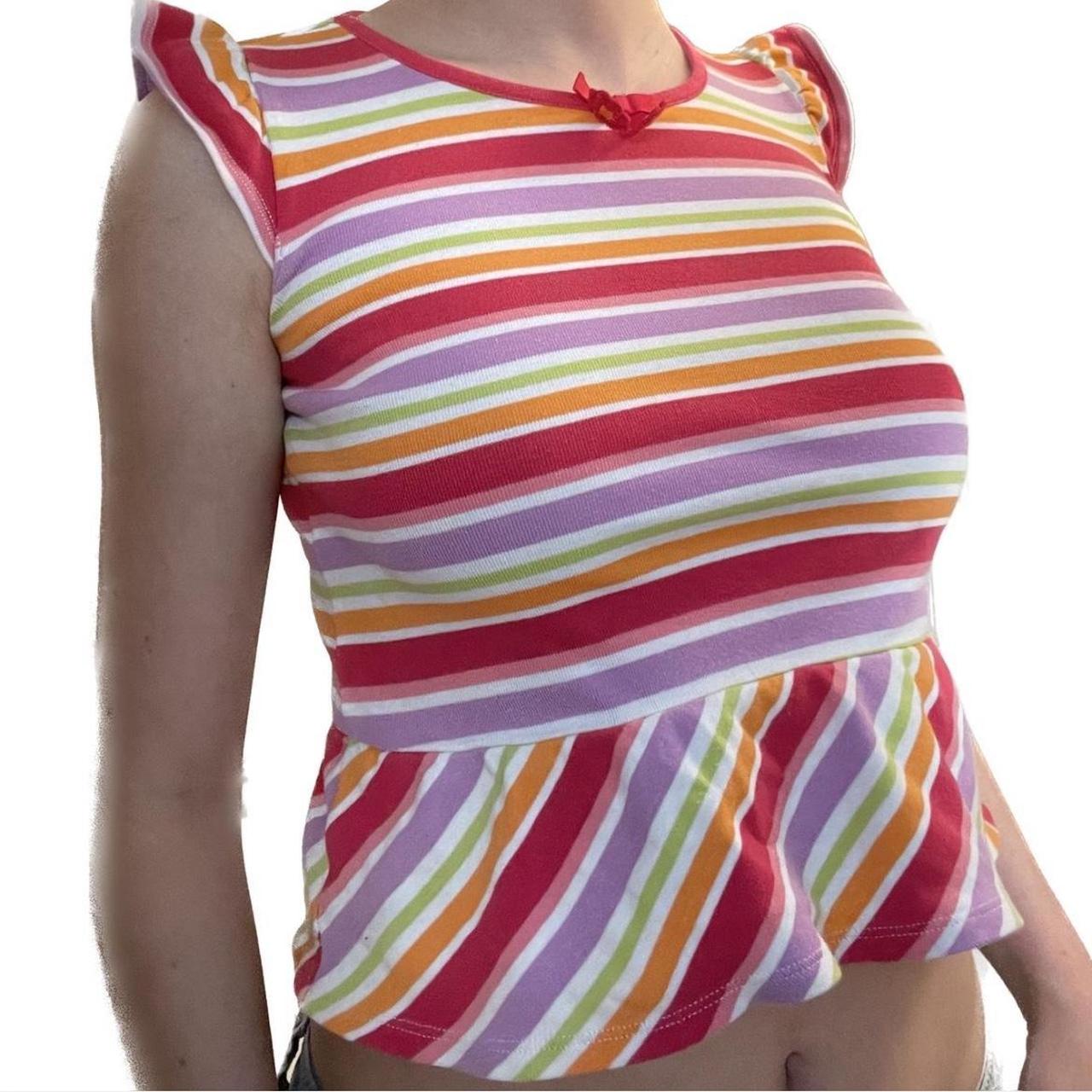 2000s cropped rainbow kidcore purple, green, orange,... | Depop