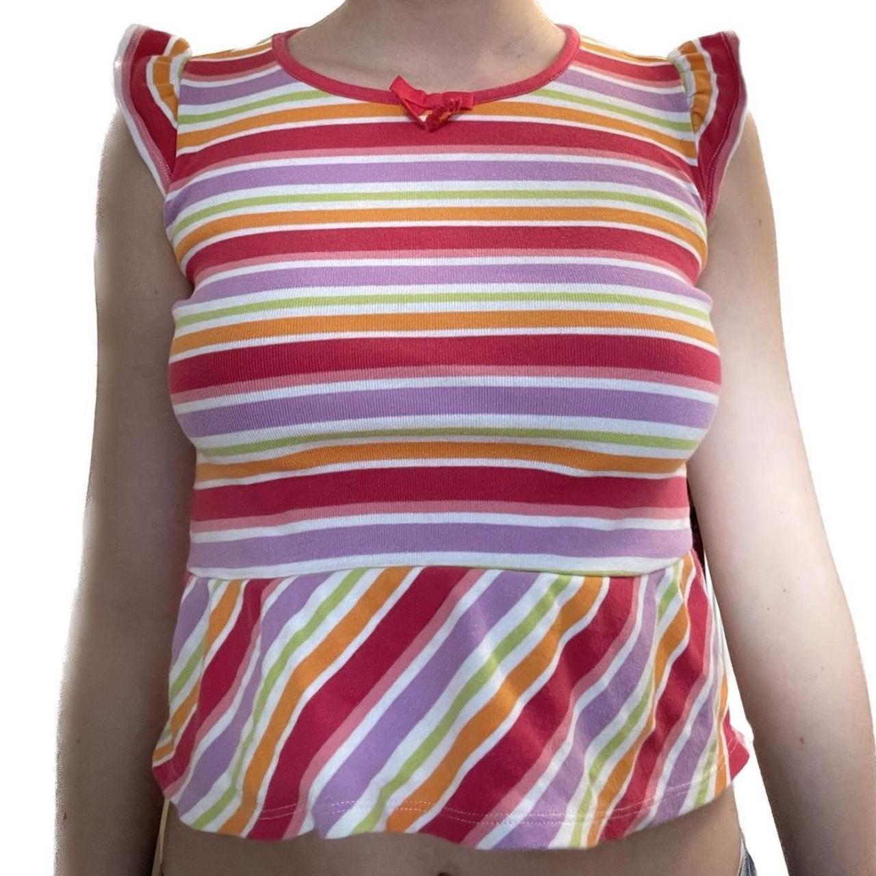 2000s cropped rainbow kidcore purple, green, orange,... | Depop