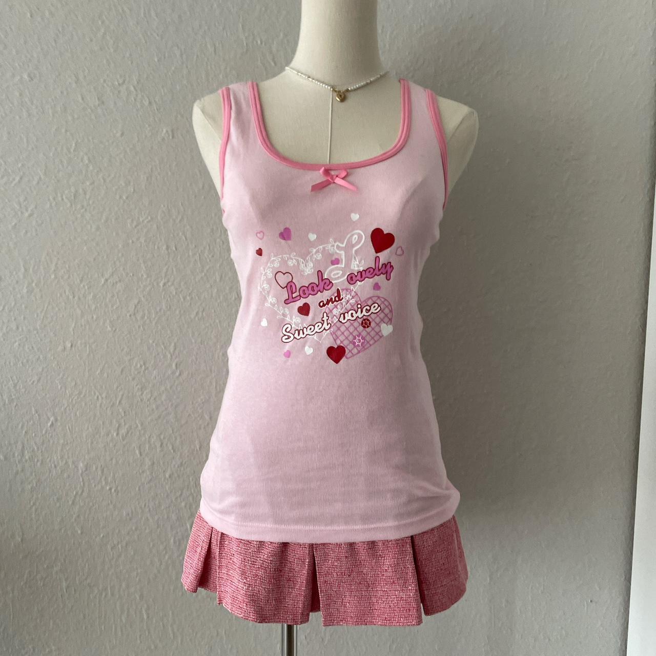 coquette pink graphic tank top from japan Japanese... - Depop