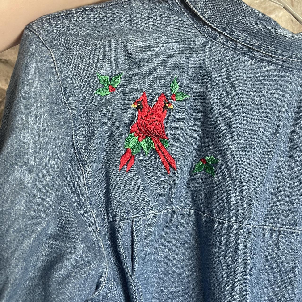 The Quacker Factory denim button down with cardinal... | Depop