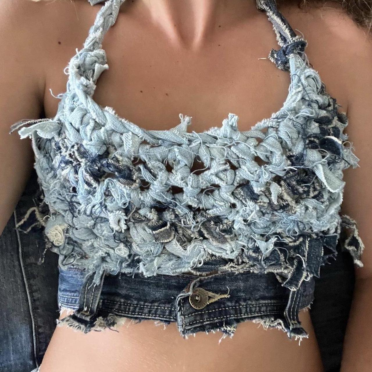 Crochet denim cropped top 👖 - Depop