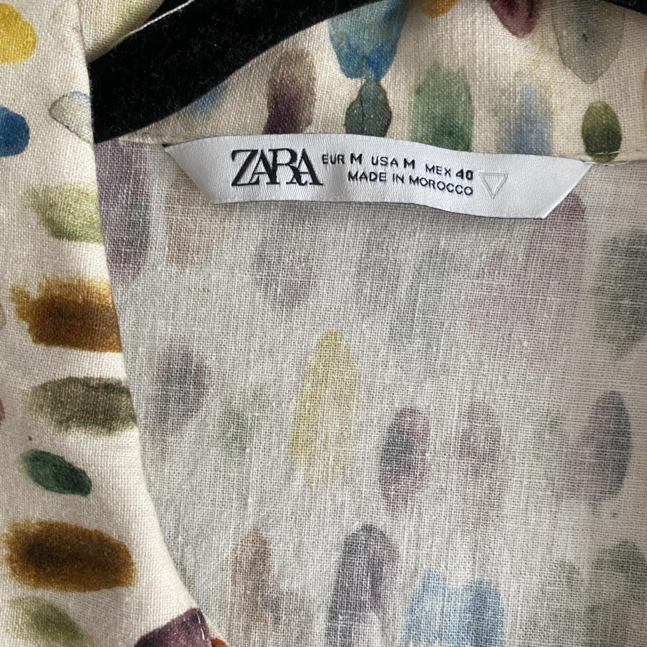 Zara paint pattern multi color short sleeve linen shirt - Depop
