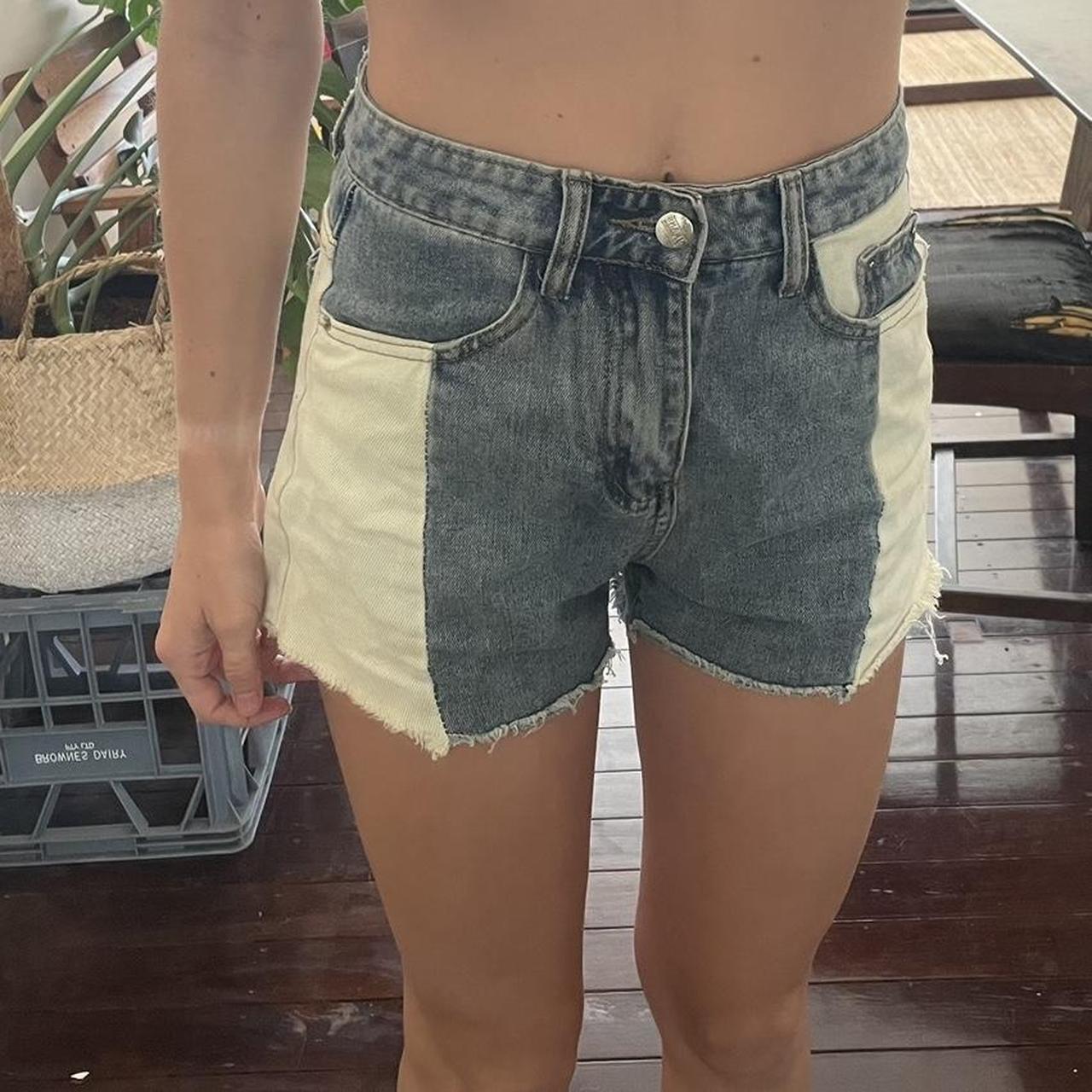 Actual CUTEST two tone denim shorts Suit size... - Depop