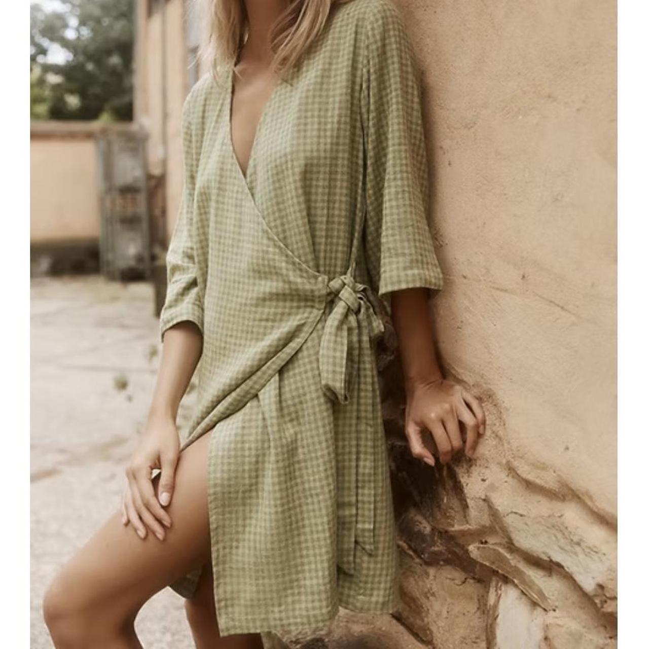 OPIA - green checkered wrap dress Size Medium... | Depop