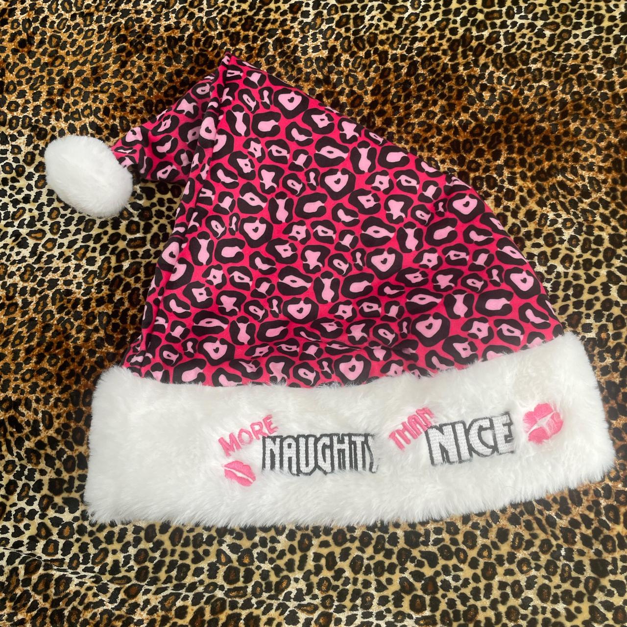 Y2k pink leopard print Santa hat | Depop