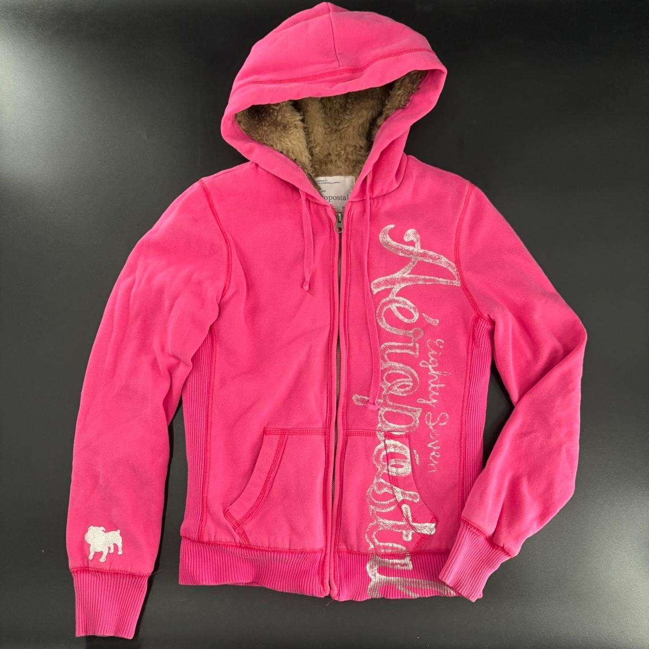 2000s Aeropostale pink faux fur lined hoodie Size... | Depop