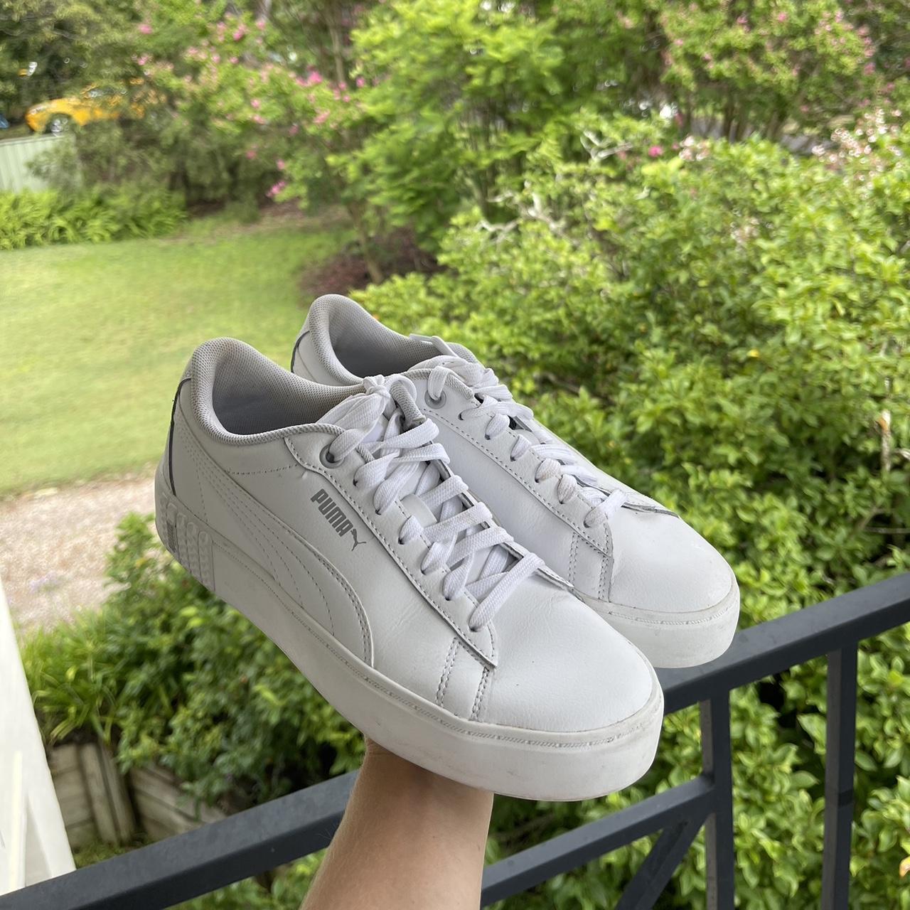 White puma Sneakers Only worn once, small mark on... - Depop