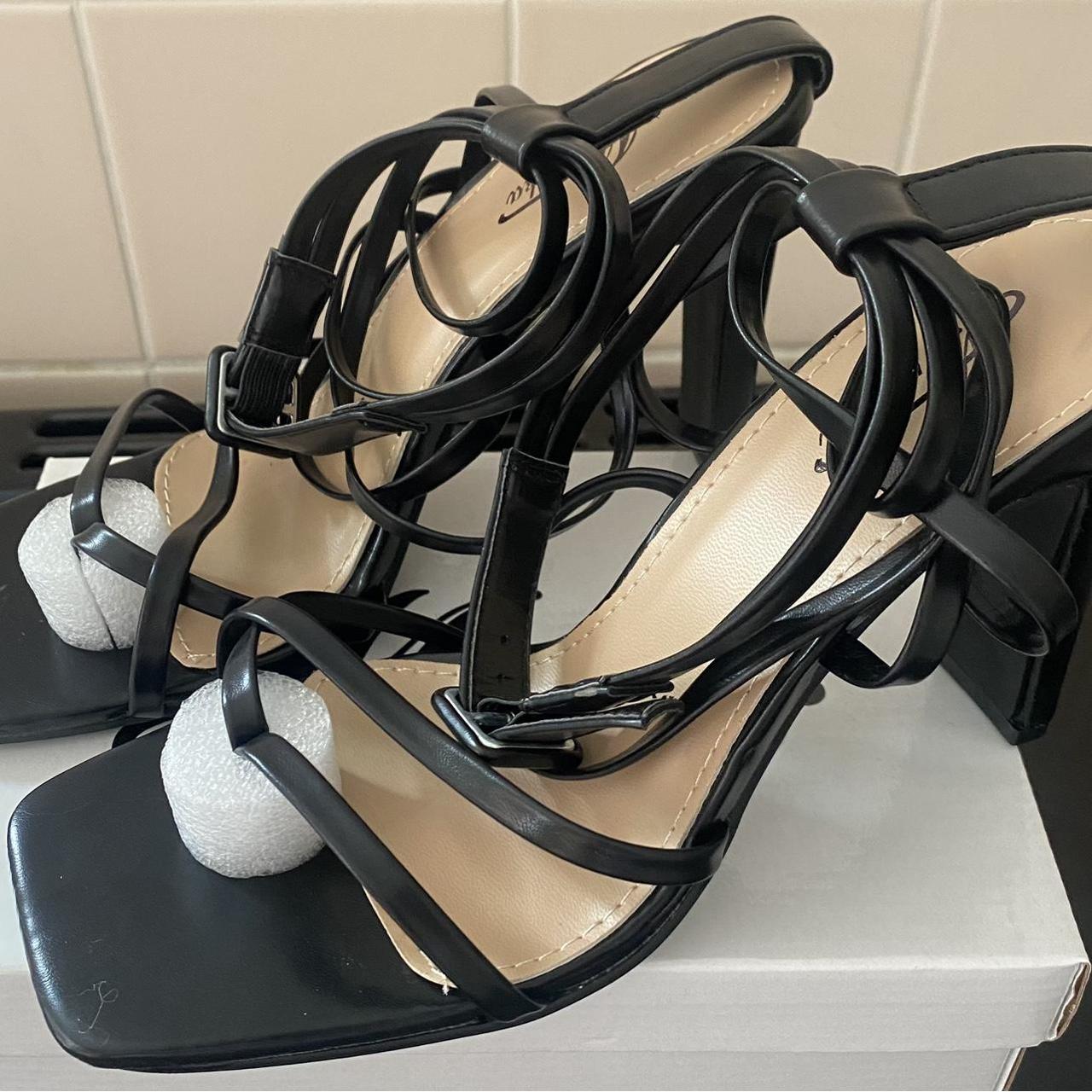 Strappy toe loop heeled sandals black size 5. Bnib.... - Depop
