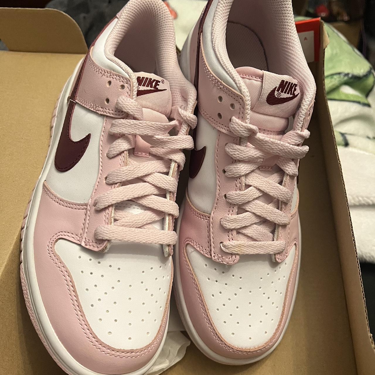 nike low dunks pink foam/ dark beetroot-white size... - Depop