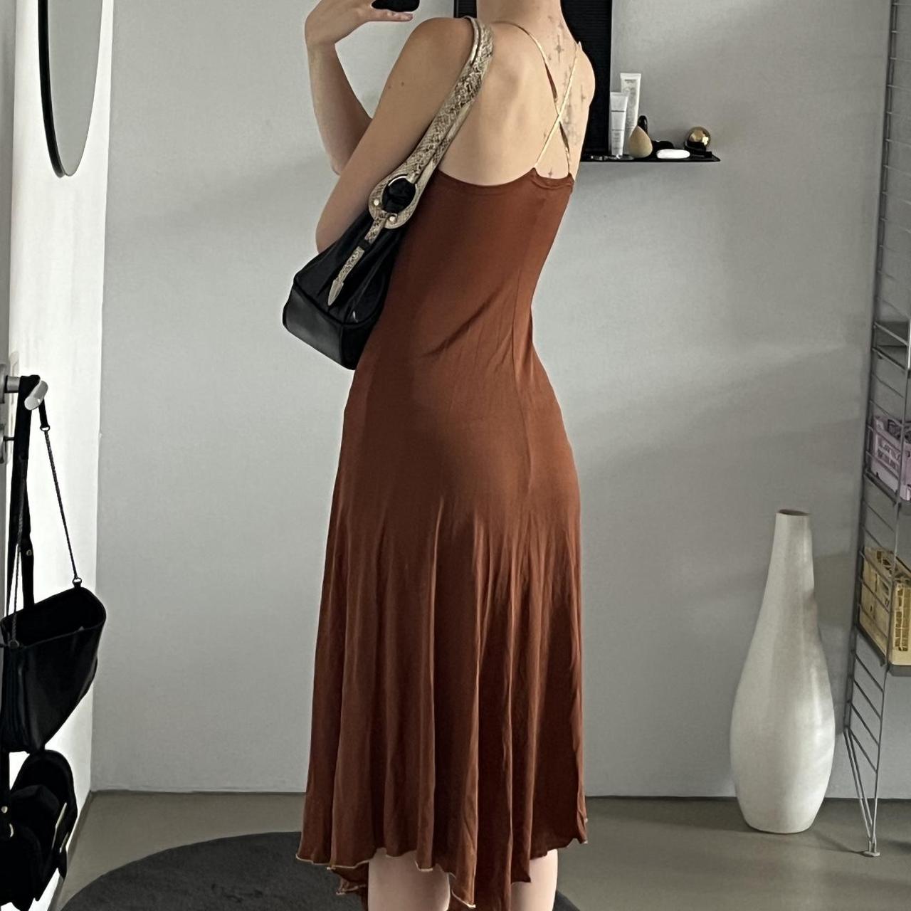 super flowy brown midi dress with golden straps... - Depop