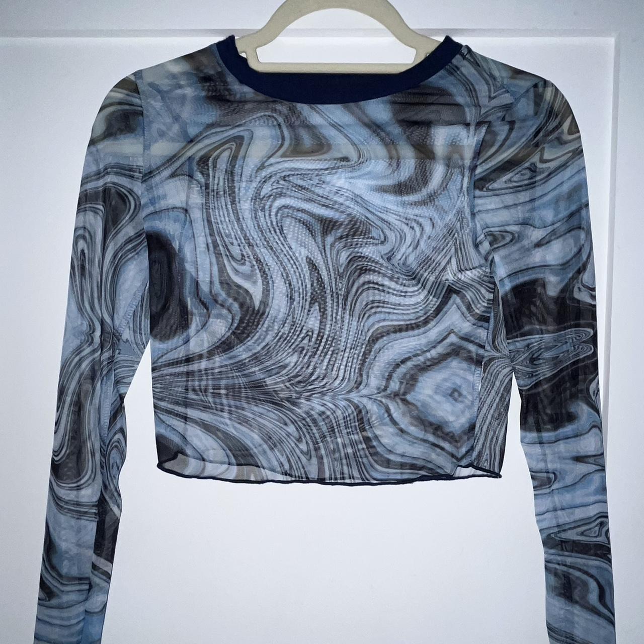 Thrifted swirly print blue, black, and gray print... - Depop