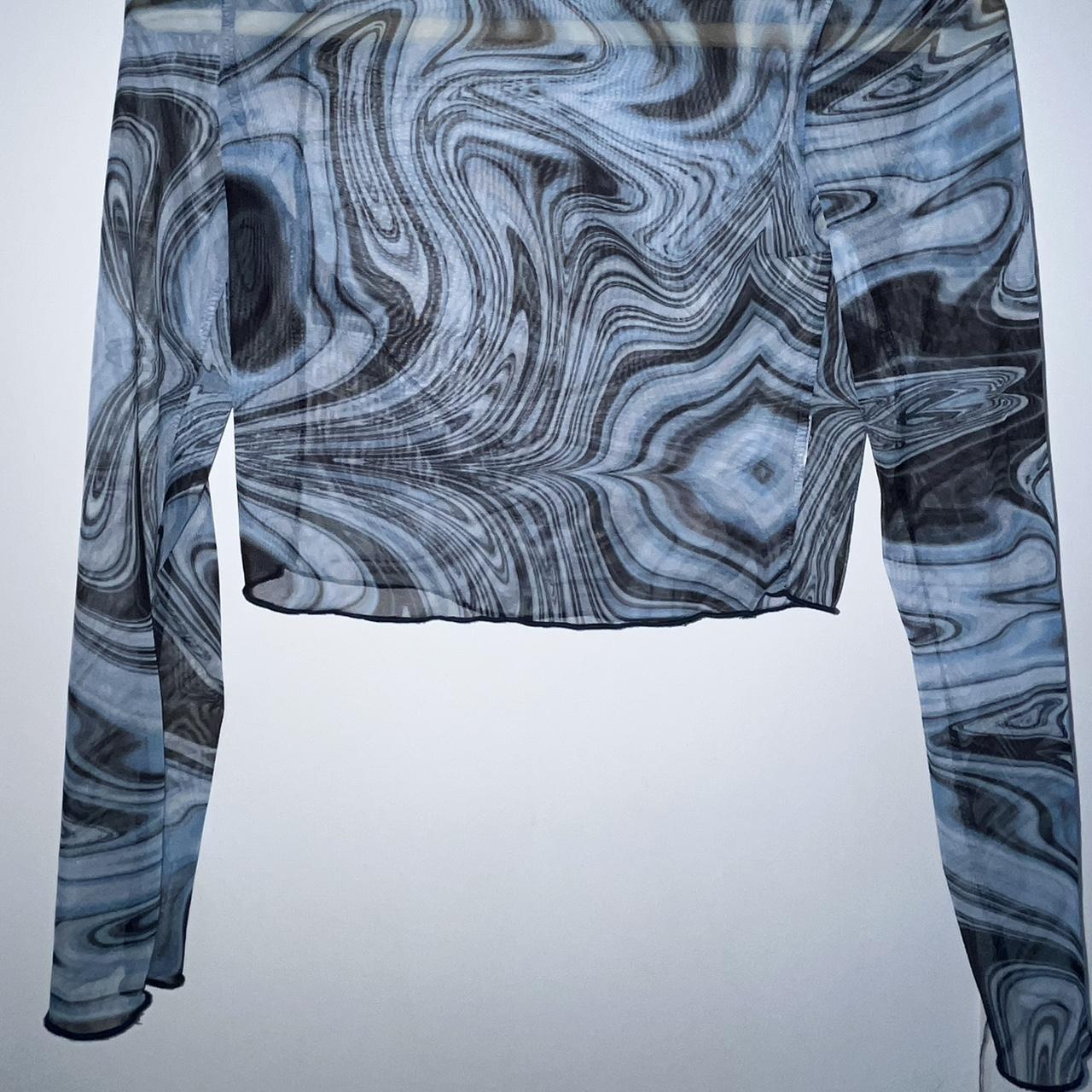 Thrifted swirly print blue, black, and gray print... - Depop