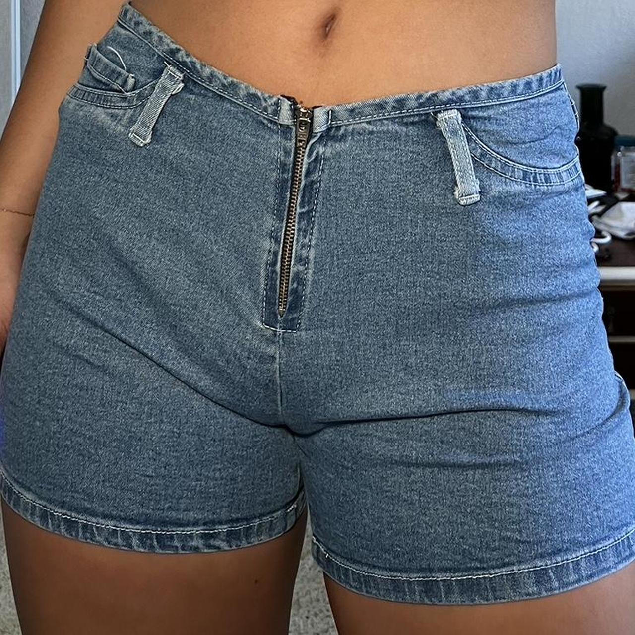 Super cute denim shorts with a zipper in the front -... - Depop