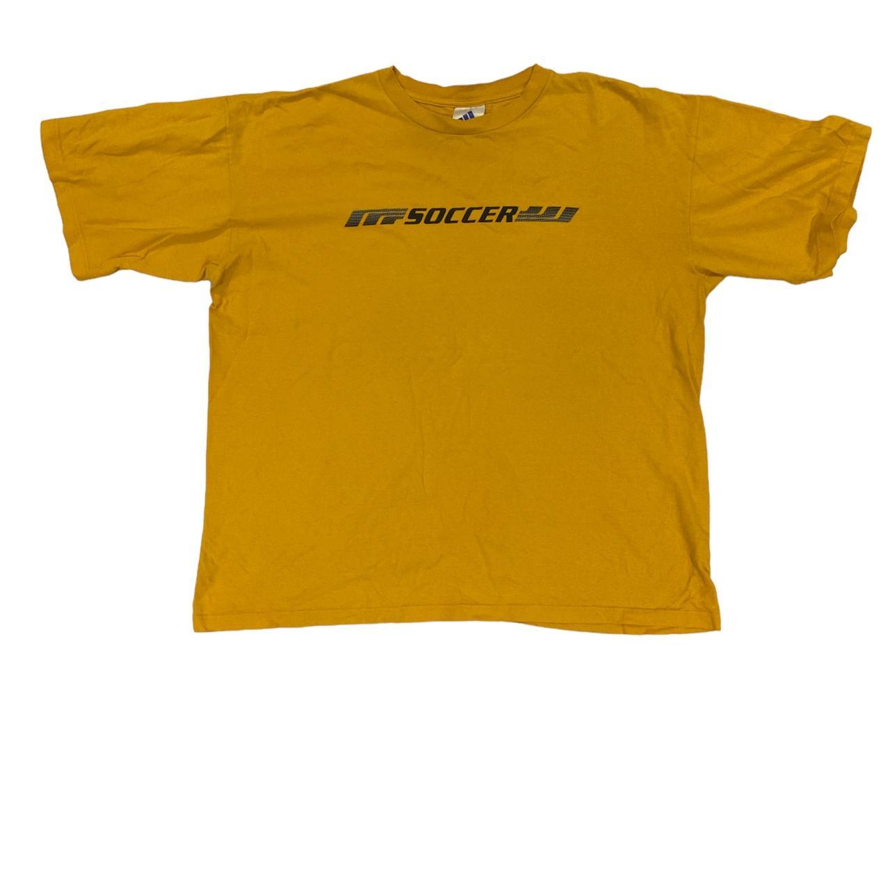 Vintage yellow adidas soccer graphic t shirt in... - Depop