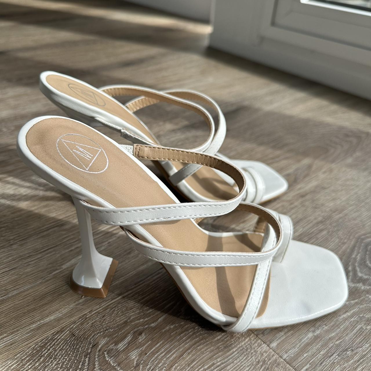 Misguided white heeled sandals Size 6 Excellent... - Depop
