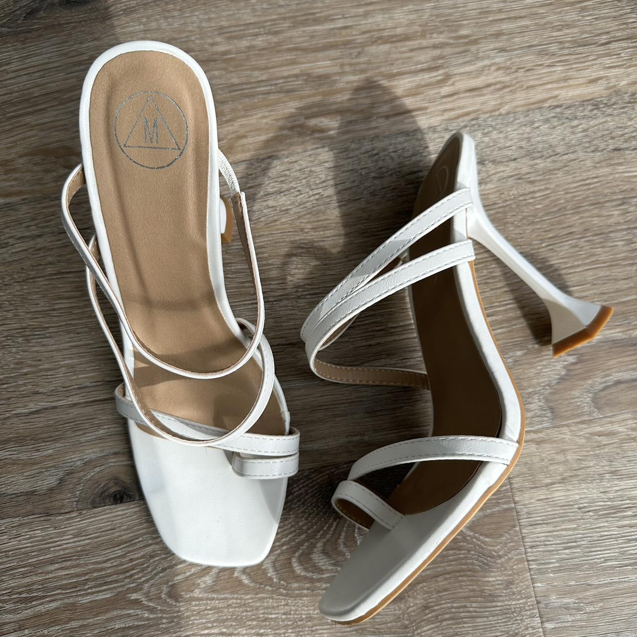 Misguided white heeled sandals Size 6 Excellent... - Depop