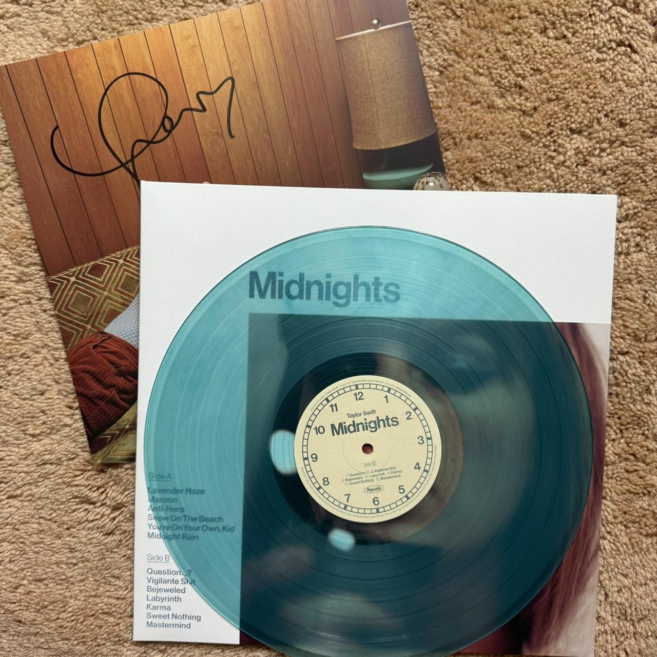 Taylor Swift Midnights blue vinyl with signed... - Depop