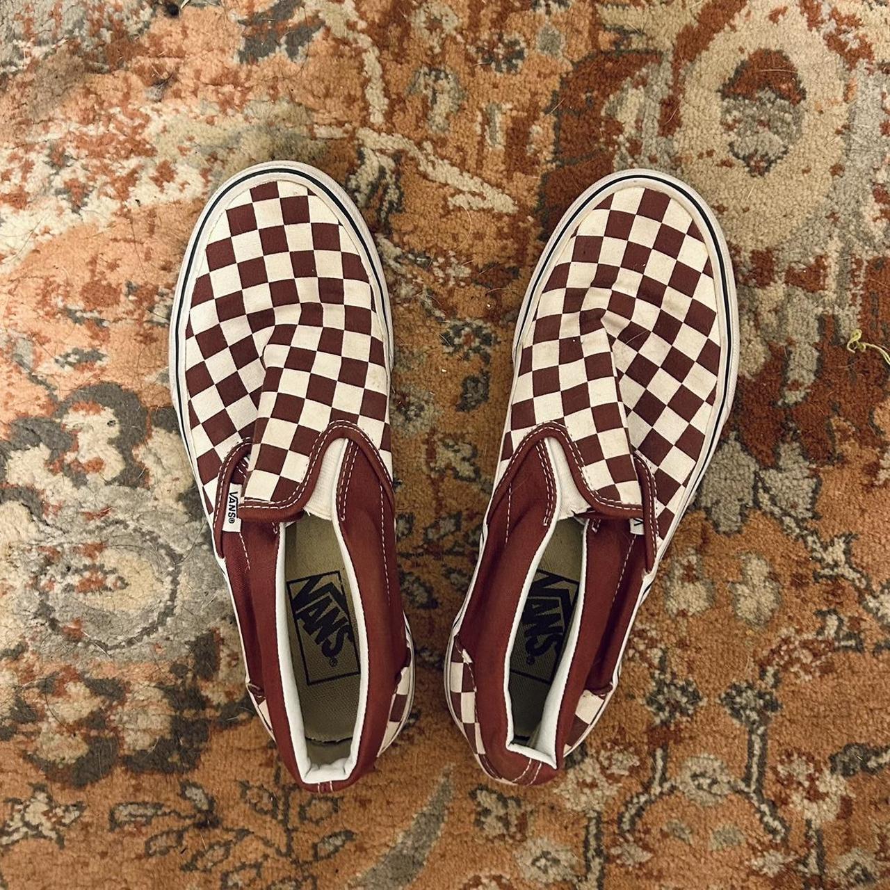 Maroon checkered vans, worn #maroon #vans #checkered - Depop