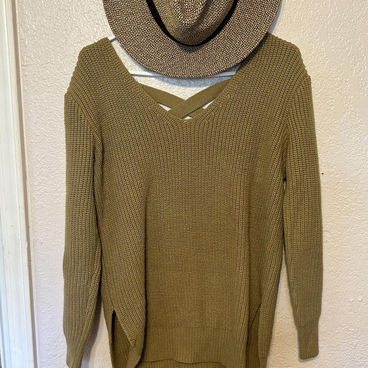 Cross back tan, thick sweater #sweater - Depop