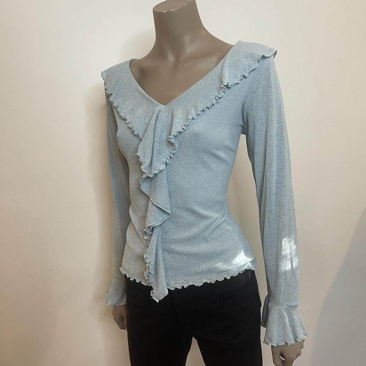 Baby blue bell sleeve top🩵 Lettuce hem throughout.... - Depop