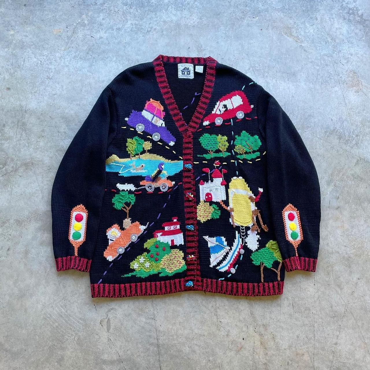 Rare vintage 90s Storybook Knits multi-color car... - Depop