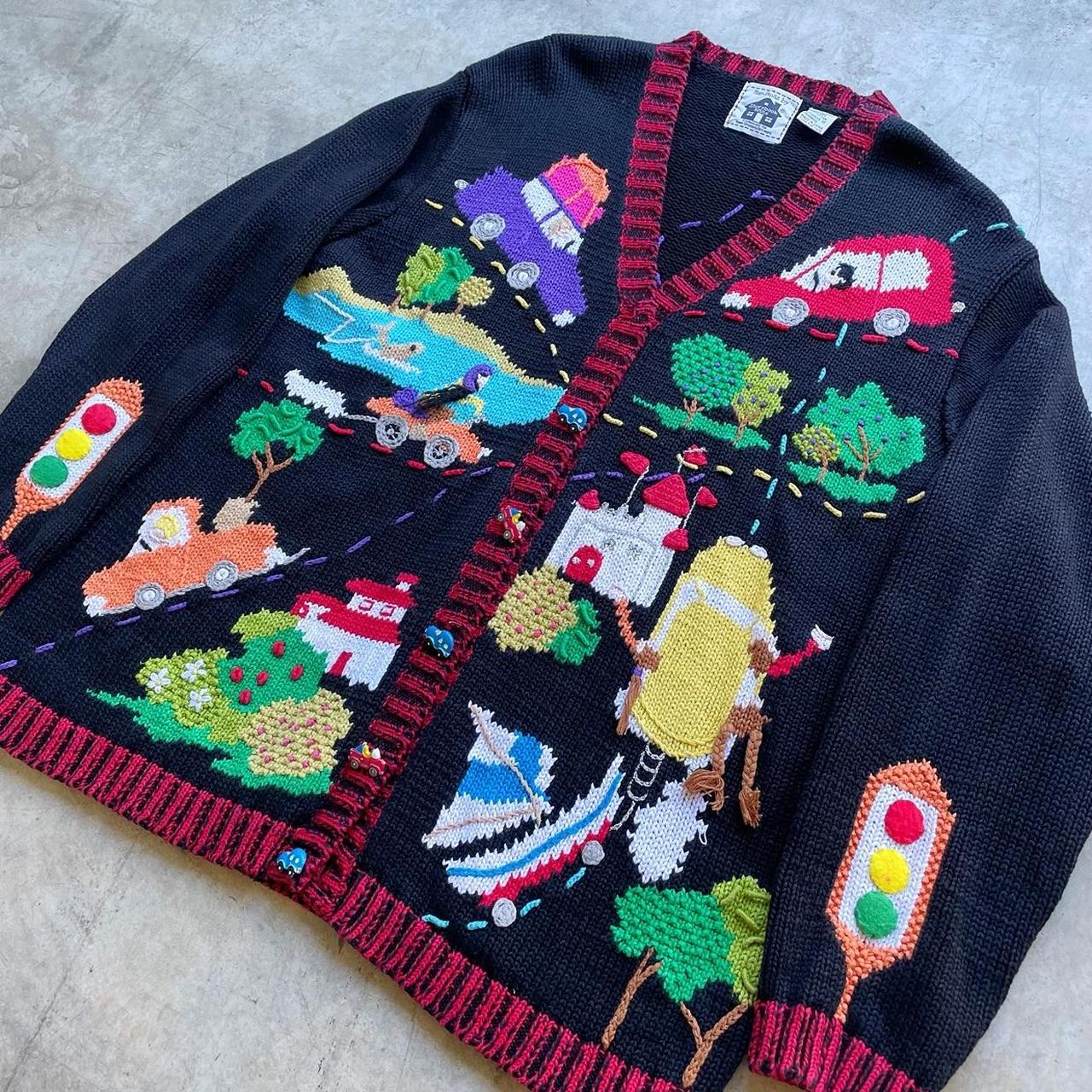 Rare vintage 90s Storybook Knits multi-color car... - Depop