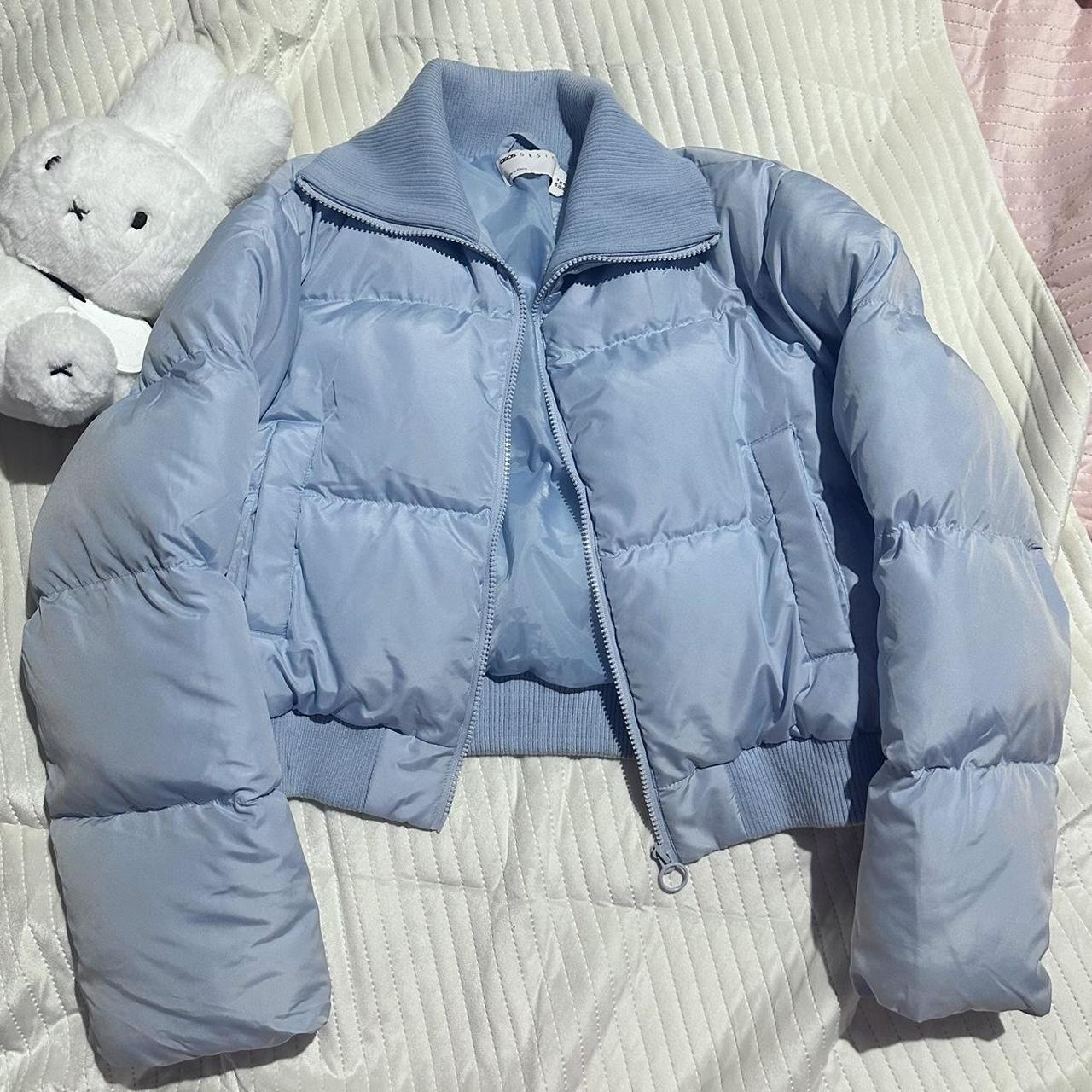 asos blue puffer jacket size 4 great condition only... - Depop