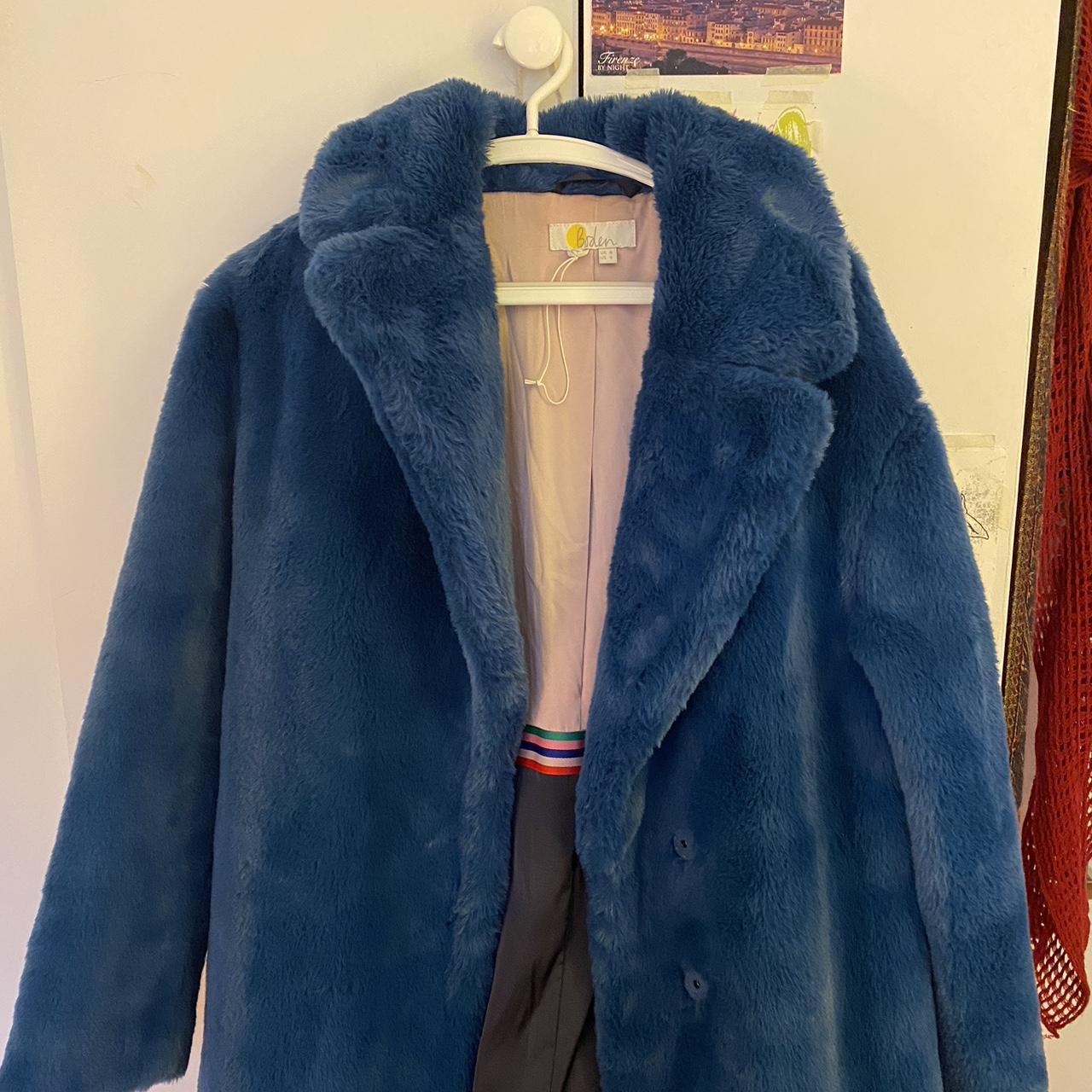 Gorgeous fluffy deep blue Boden coat Reaches just... - Depop