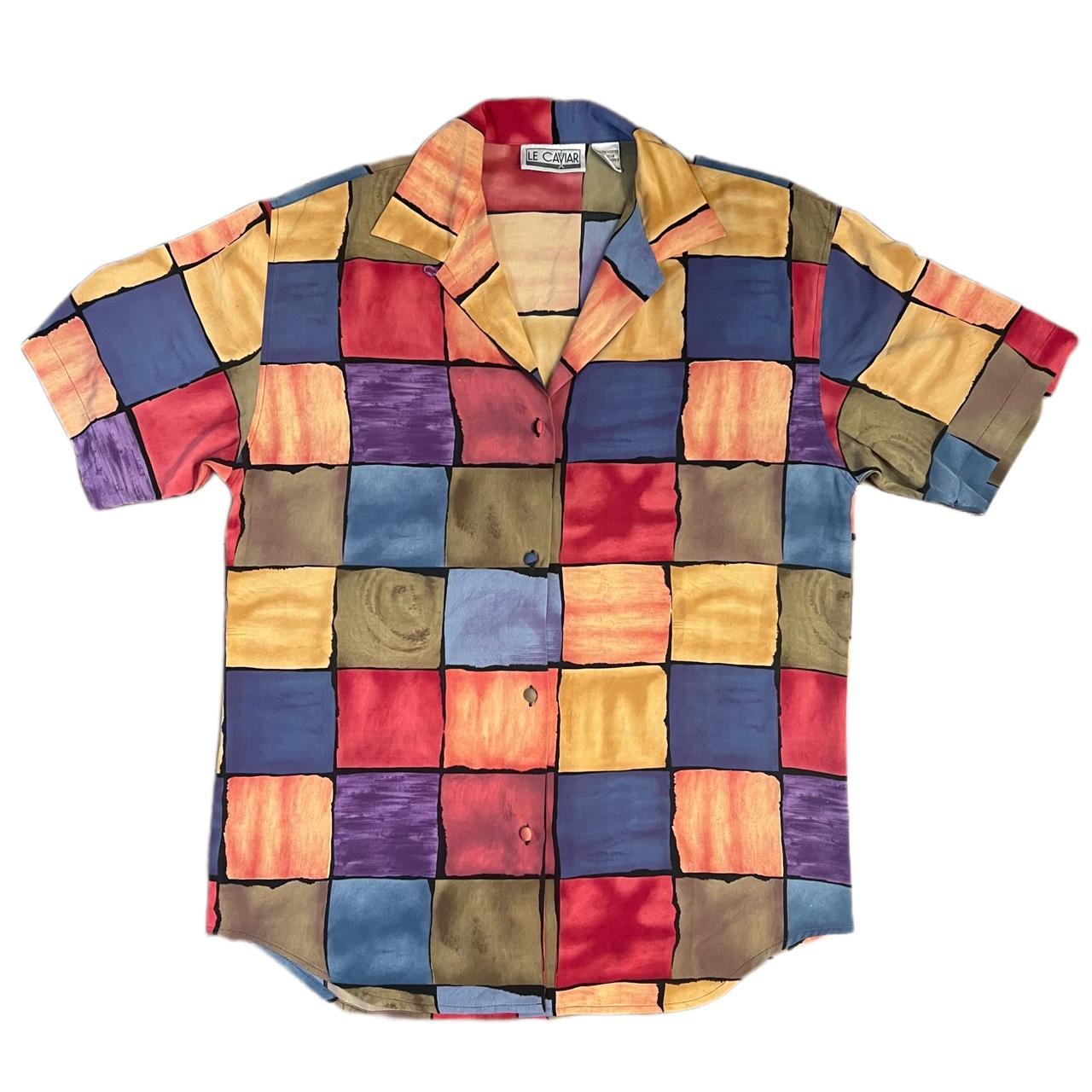 Vintage Funky Multi Color Button Up Size: small... - Depop