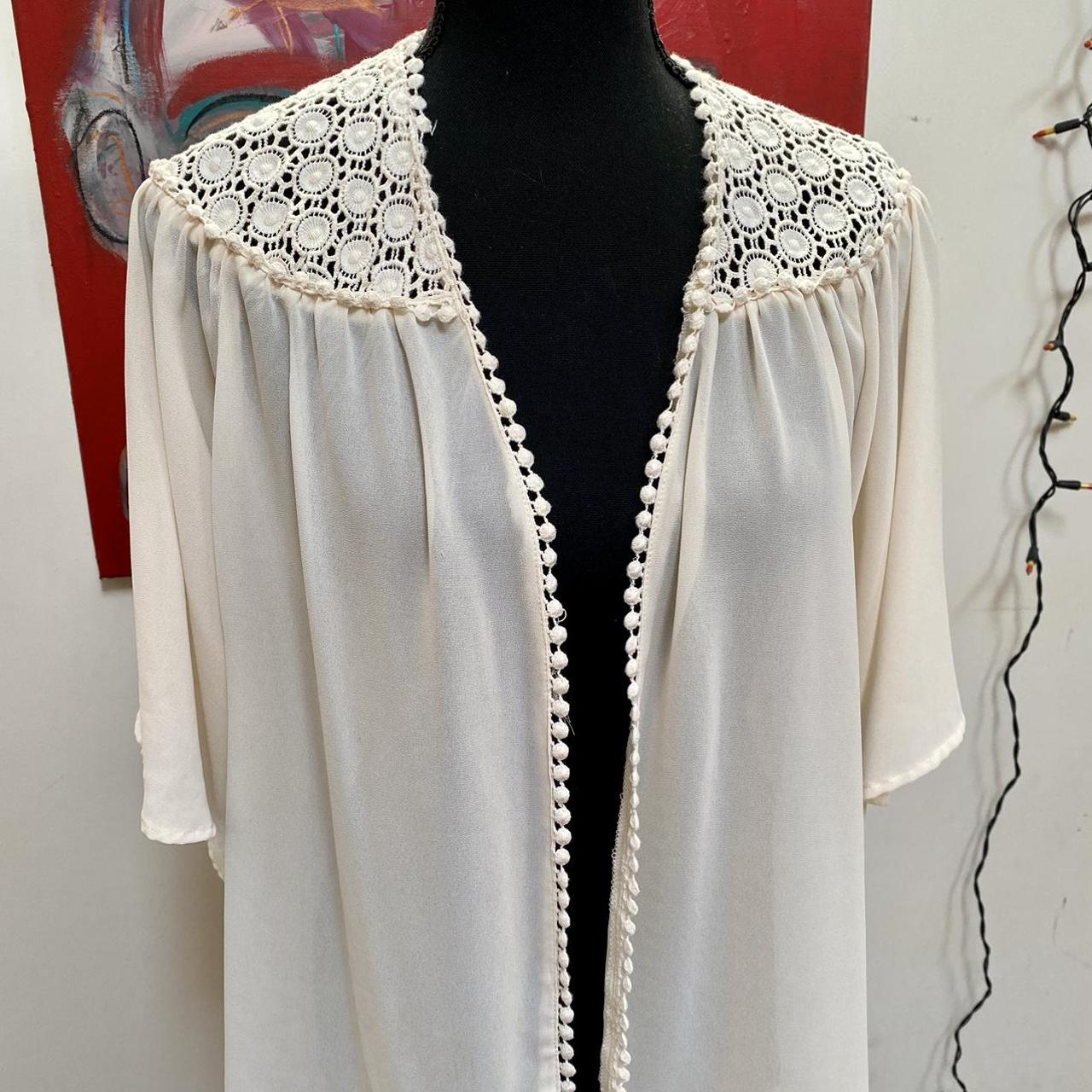 Monteau brand cream #crocheted accent #Lace Sheer... - Depop