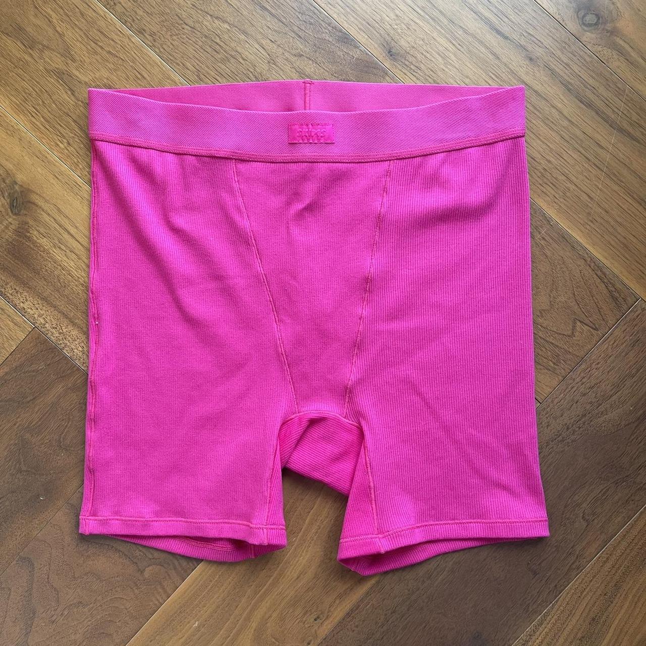 Skims Ribbed Boxer Shorts Shade - Raspberry Brand... - Depop