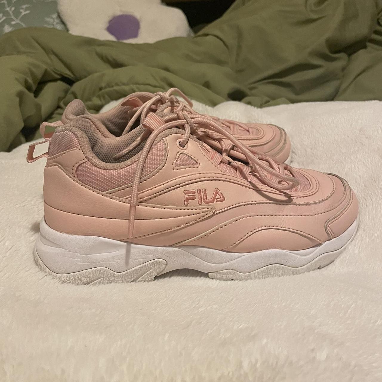 Worn Light Pink And White Filas Size 6 Bought In Depop