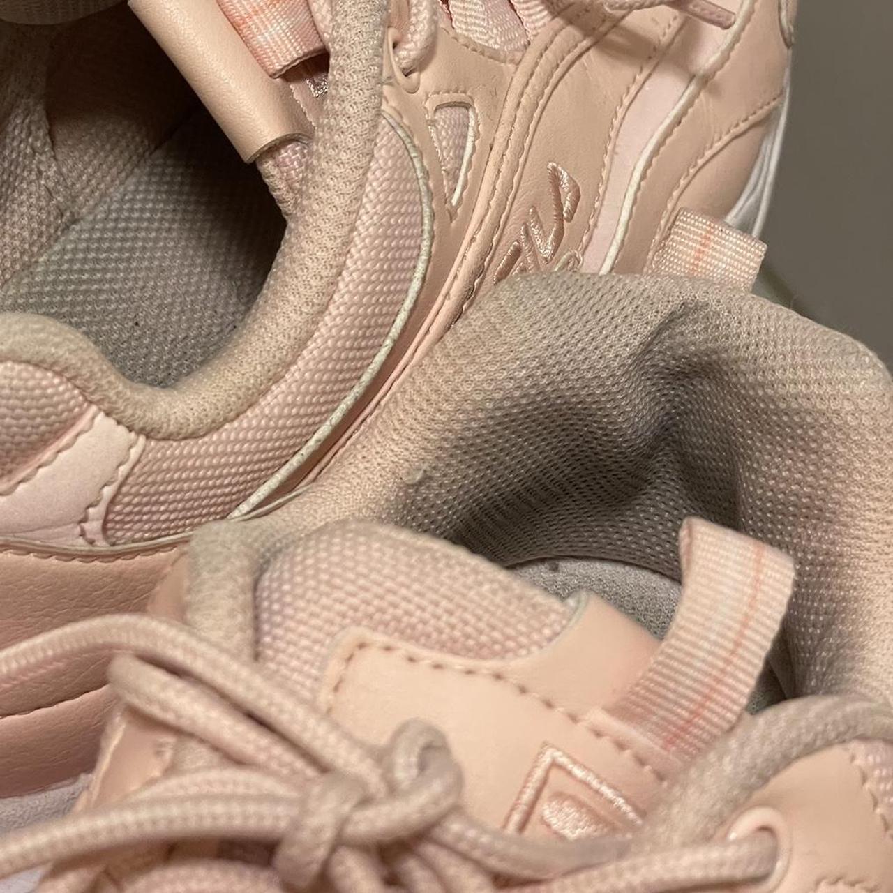 Worn Light Pink And White Filas Size 6 Bought In Depop