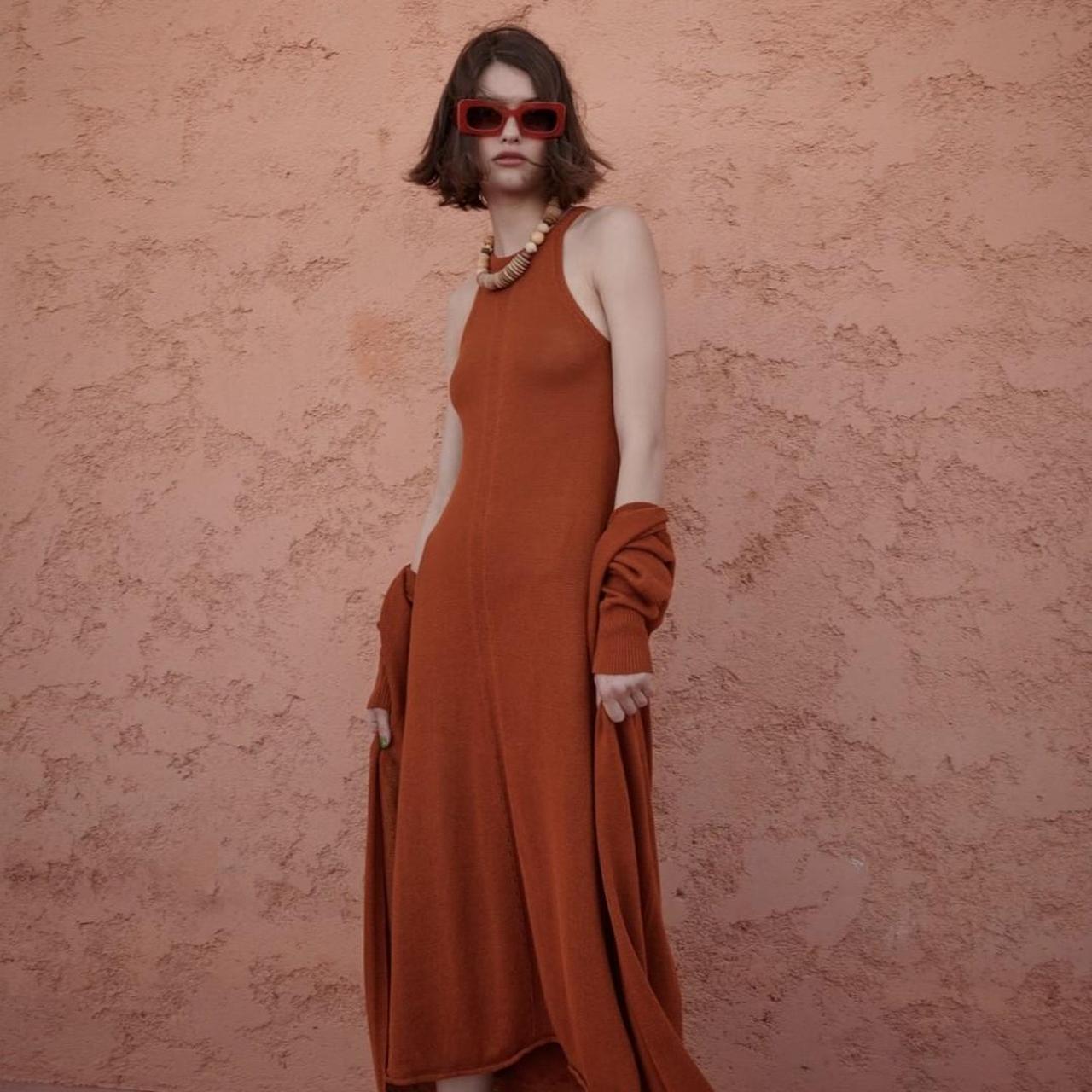 Beautiful rust red knit dress from Zara. Late 70s... - Depop