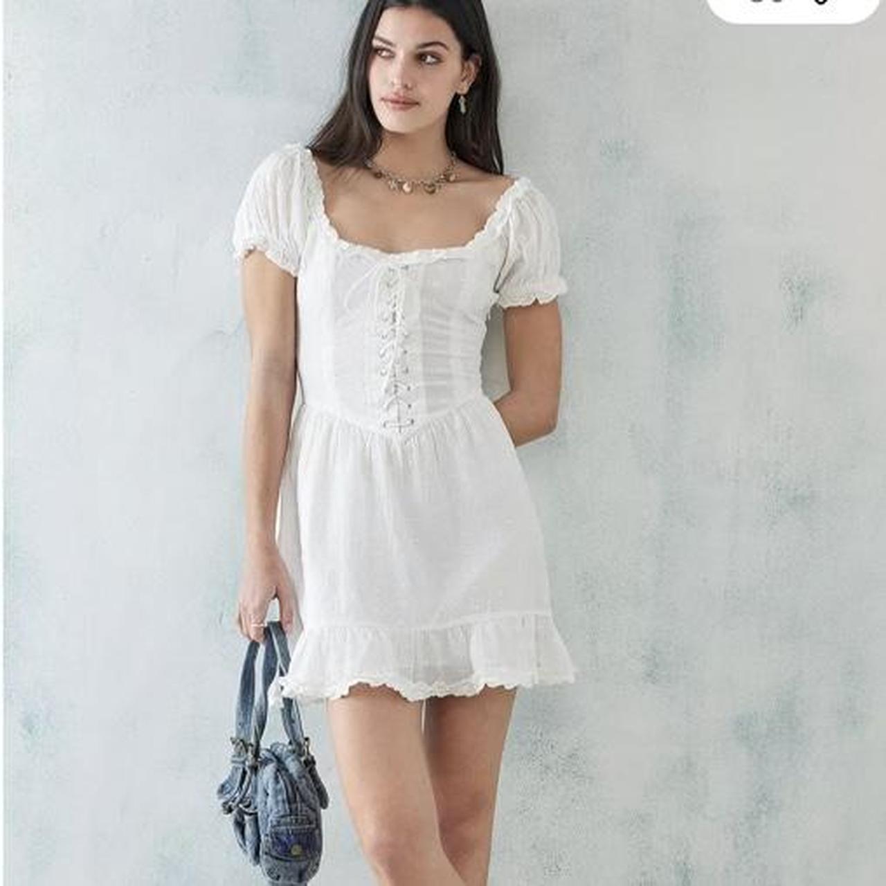 Beautiful white milkmaid dress by urban outfitters... - Depop