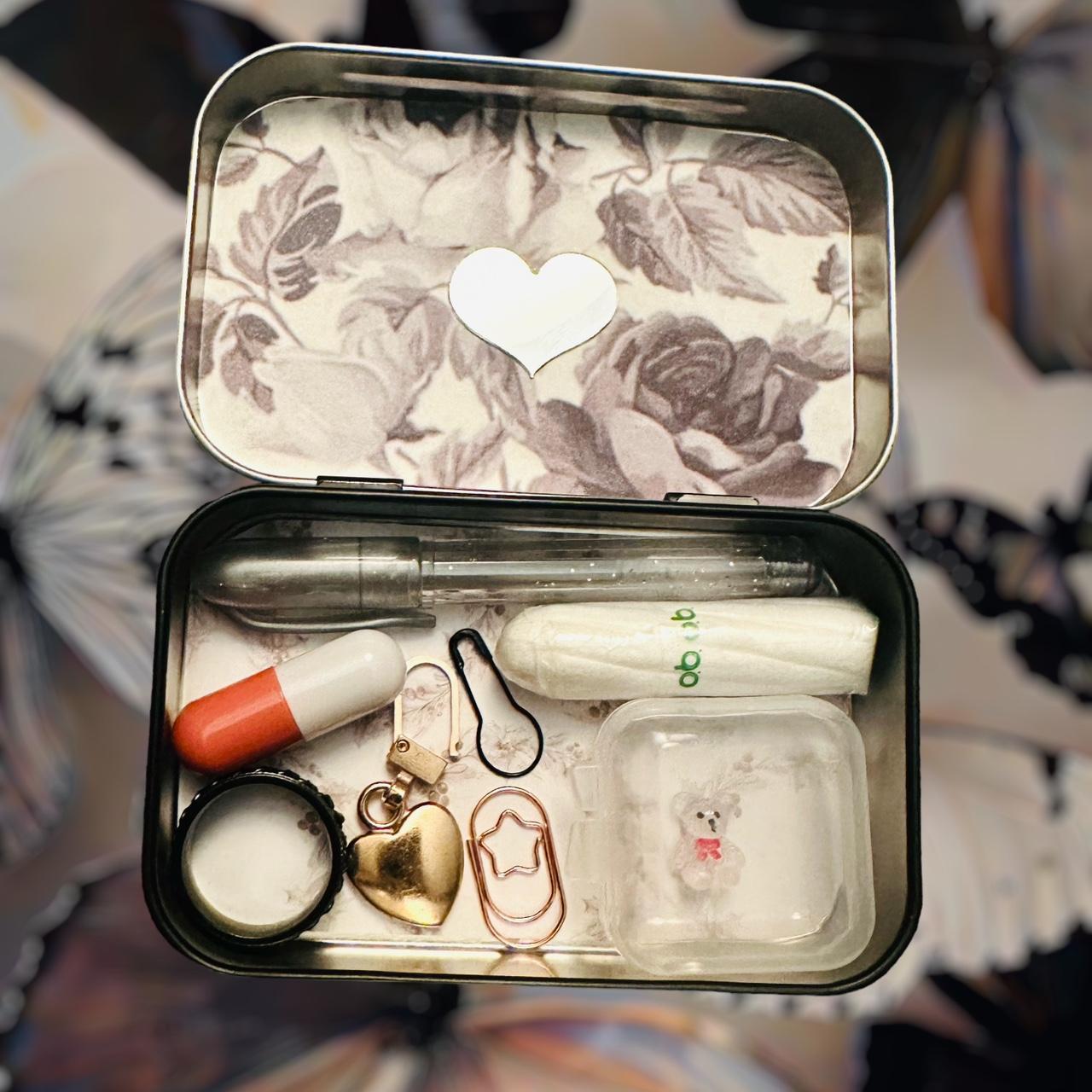 unique, hand decorated tin wallet with mini mirror... | Depop