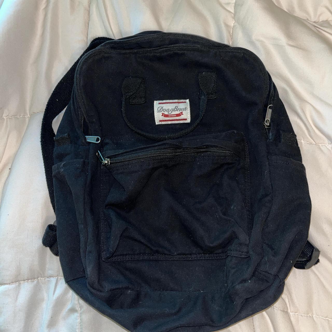 black backpack, cute square shape and can hold most... - Depop
