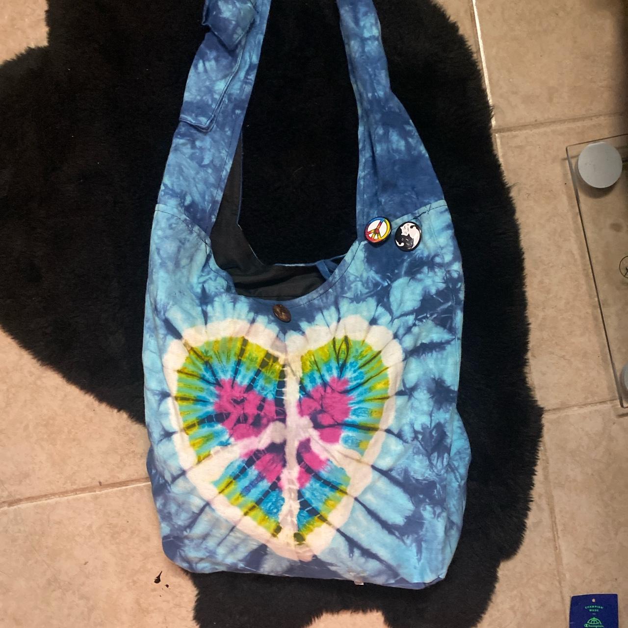 super cute blue tye dye heart bag! from east meets... - Depop
