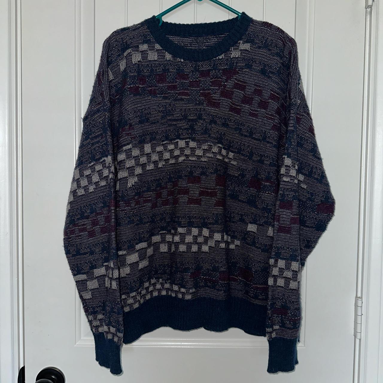 80s vintage unique groovy abstract knit sweater. no... - Depop