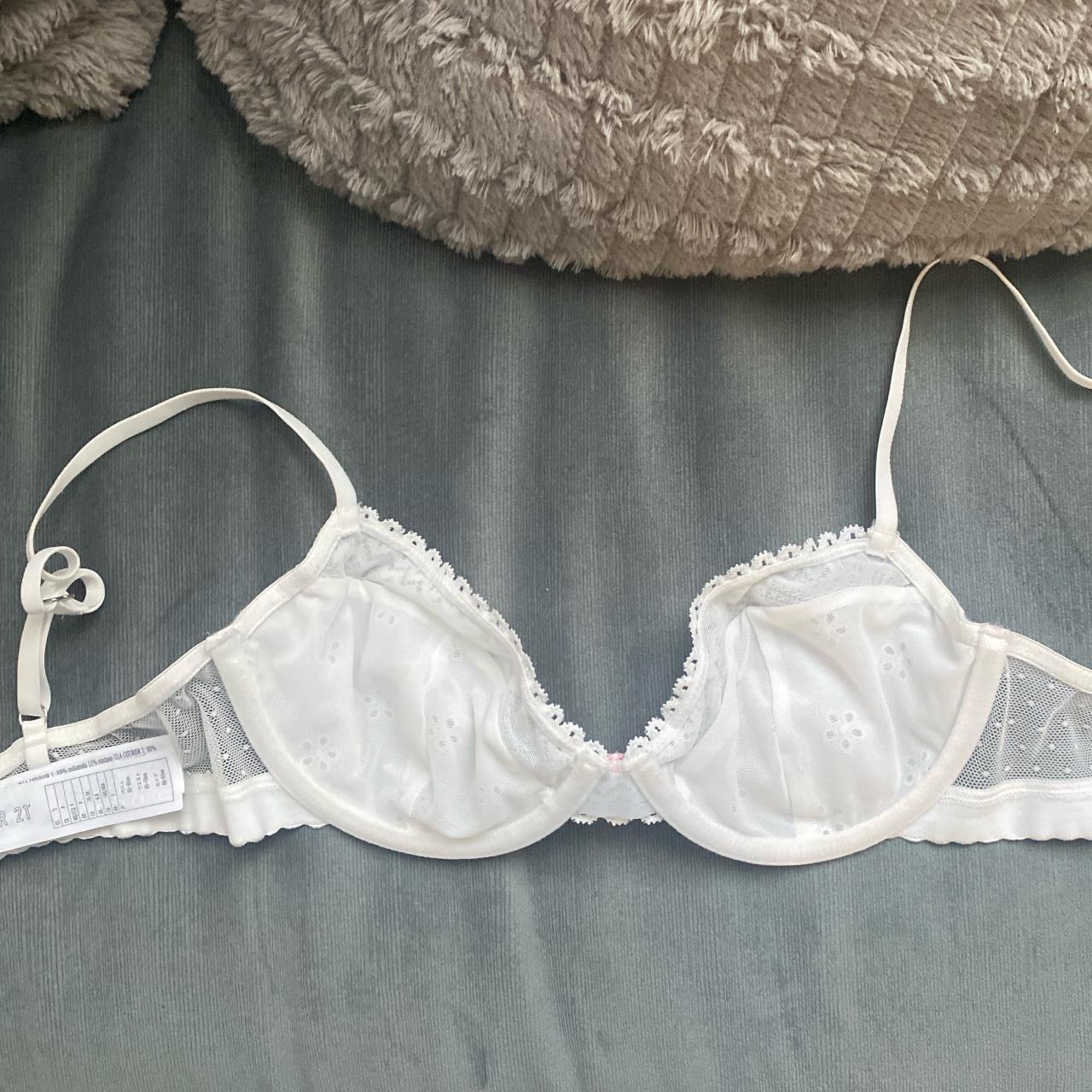 Forever 21 White lace balconette bra with a touch of... - Depop