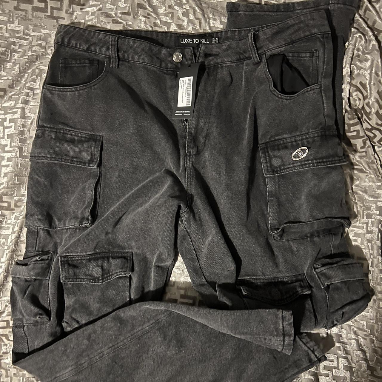 Black Denim Oversized Cargo Pocket Jeans • Luxe to... - Depop