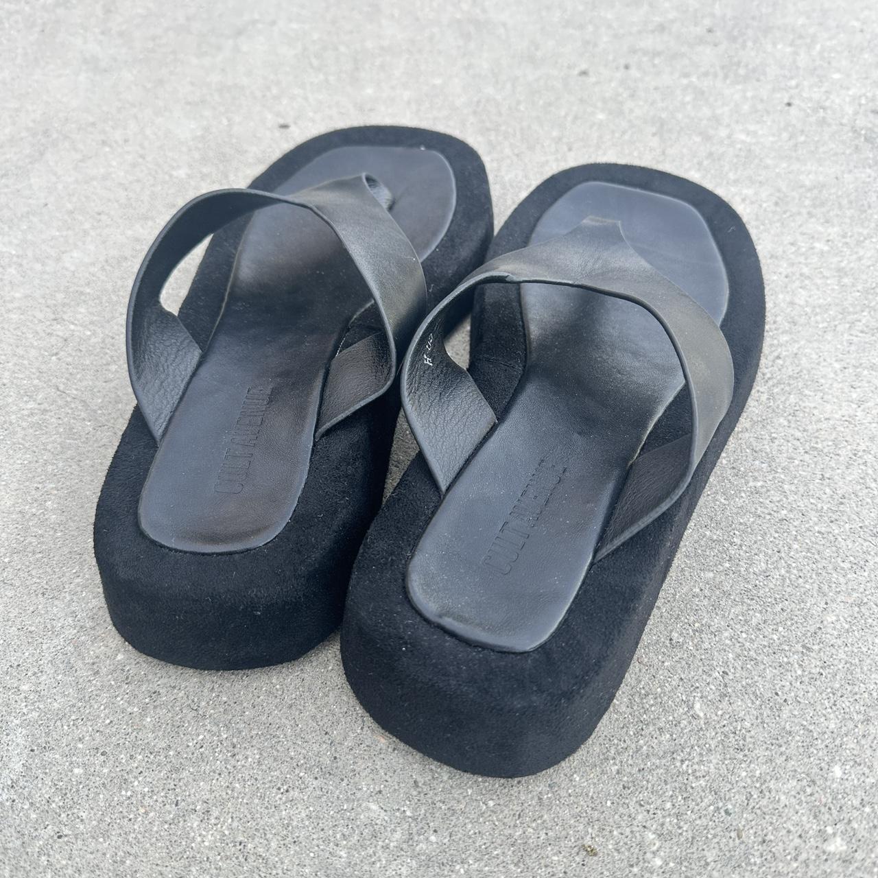 CULT AVENUE black platform flip flop, leather... | Depop