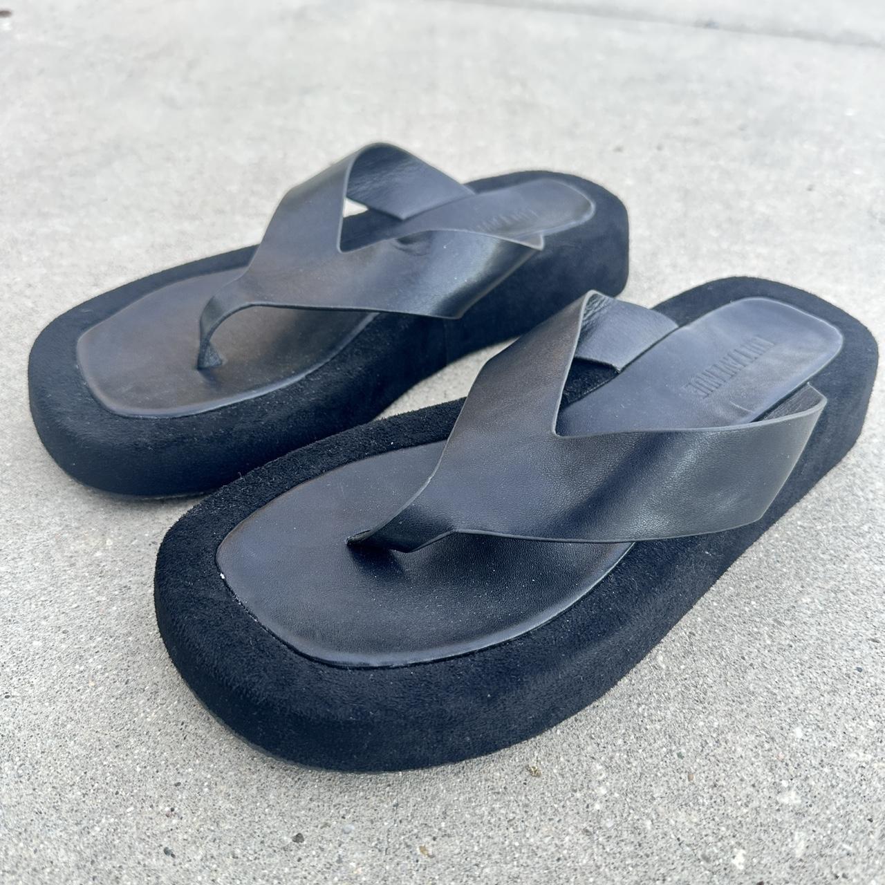 CULT AVENUE black platform flip flop, leather... | Depop