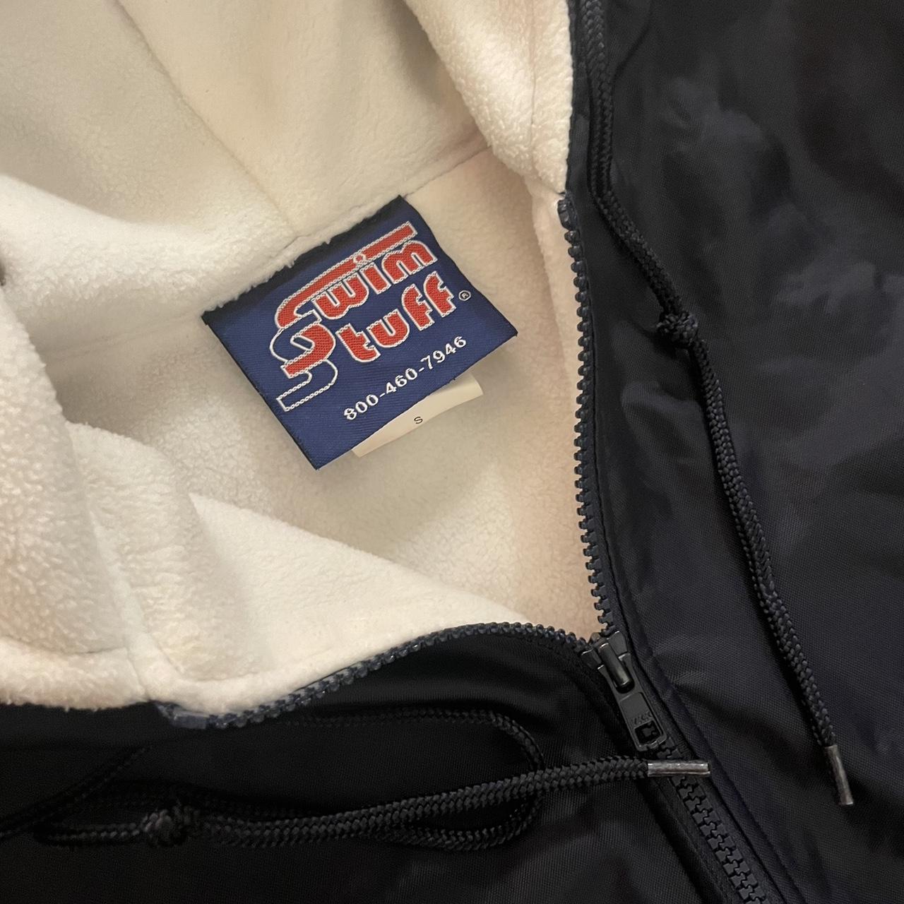 Swim Stuff navy blue hooded swim parka with white... - Depop