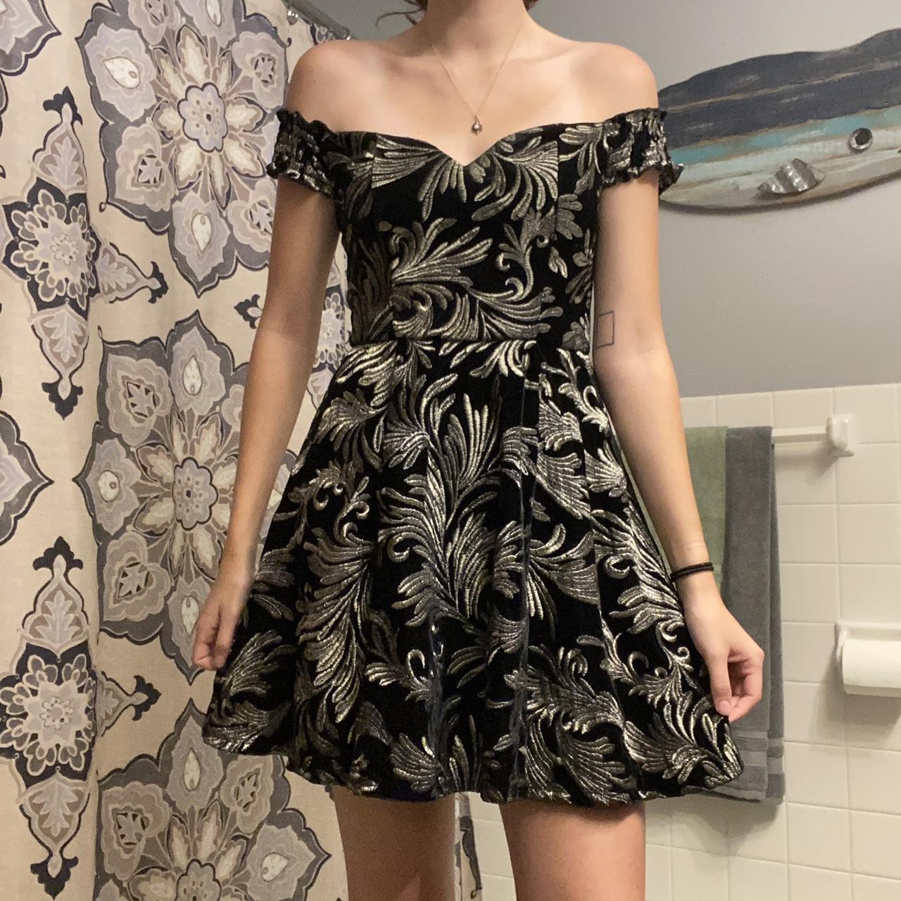 black and gold emerald sundae dress off the... - Depop