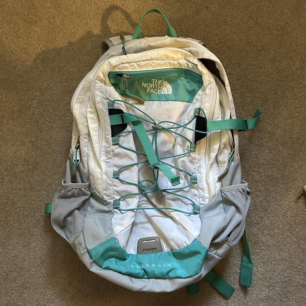 north face borealis backpack white / blue / grey... - Depop