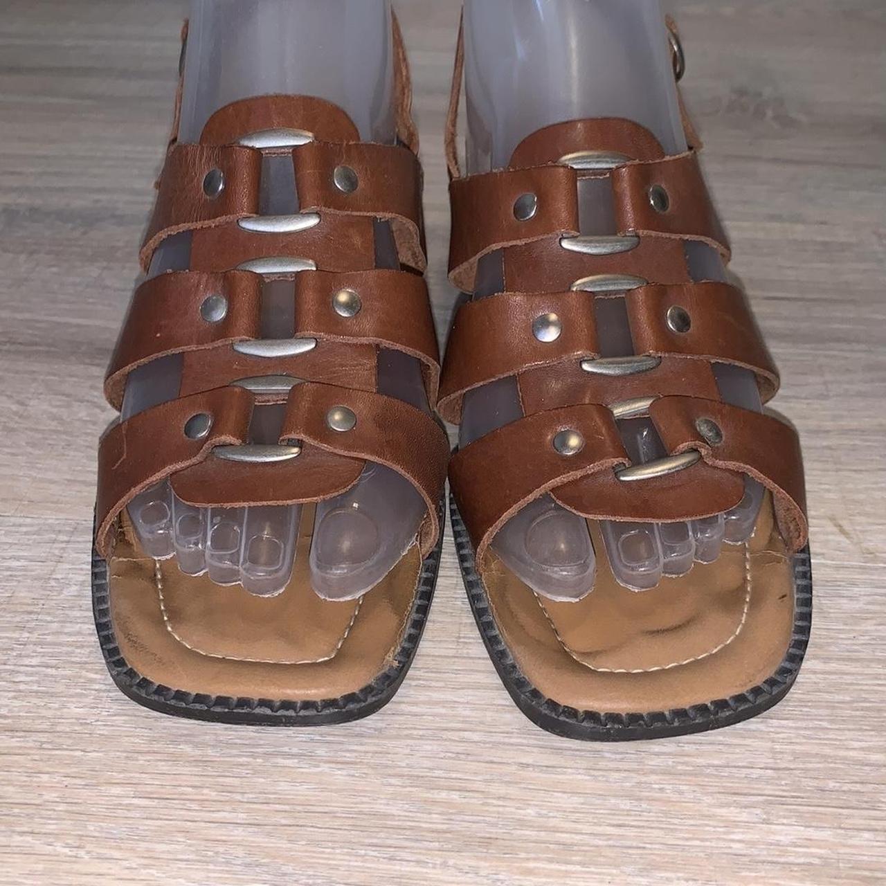 Basic Editions brown leather buckle block heel... - Depop