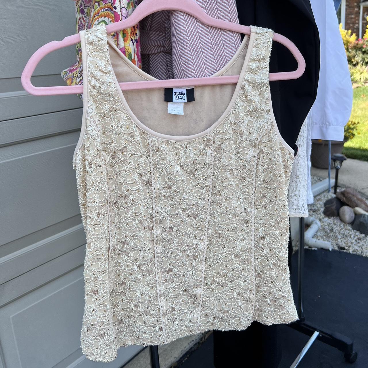 gold lace corset style tank top adorable vintage... | Depop